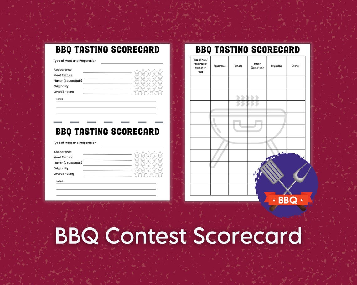 BBQ Tasting Score Card, Barbecue Cookoff Party Food Tasting Game, Food ...