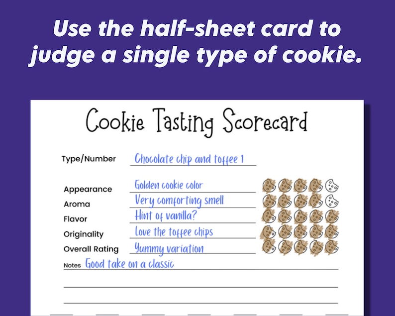 Cookie Tasting Party Score Card, Cookie Competition Contest Scorecard ...