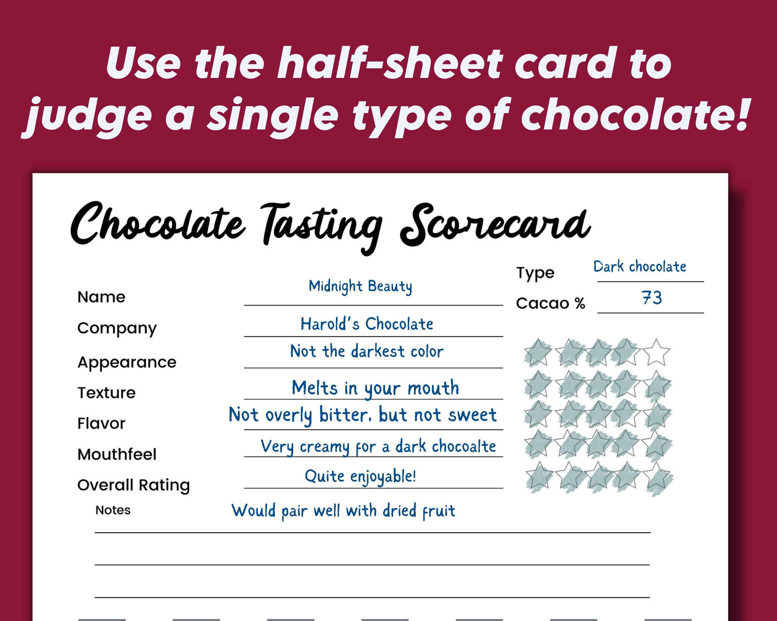 Chocolate Tasting Score Card, Gourmet Chocolate Tasting Flight Party ...