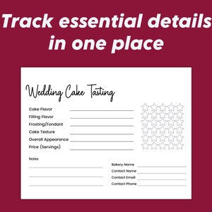 Wedding Cake Tasting Sheet, Bride Cake Planner Tasting Score Card for ...