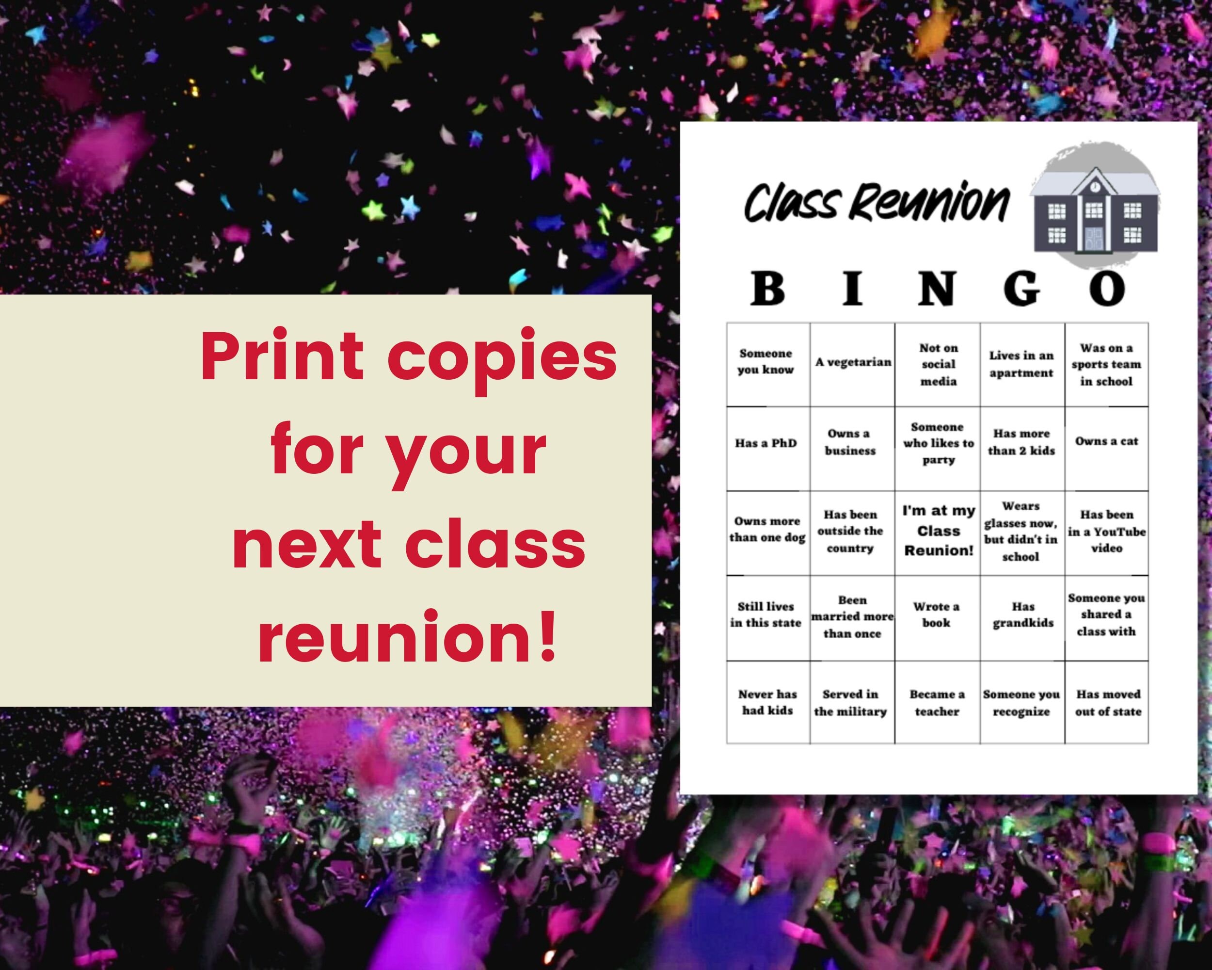 Class Reunion Bingo Game | an Icebreaker Game for Your School Reunion ...