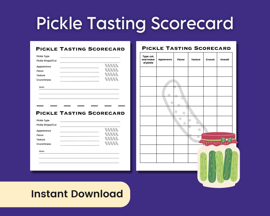Pickle Tasting Score Card, Family Party Food Game, Food Judging for ...