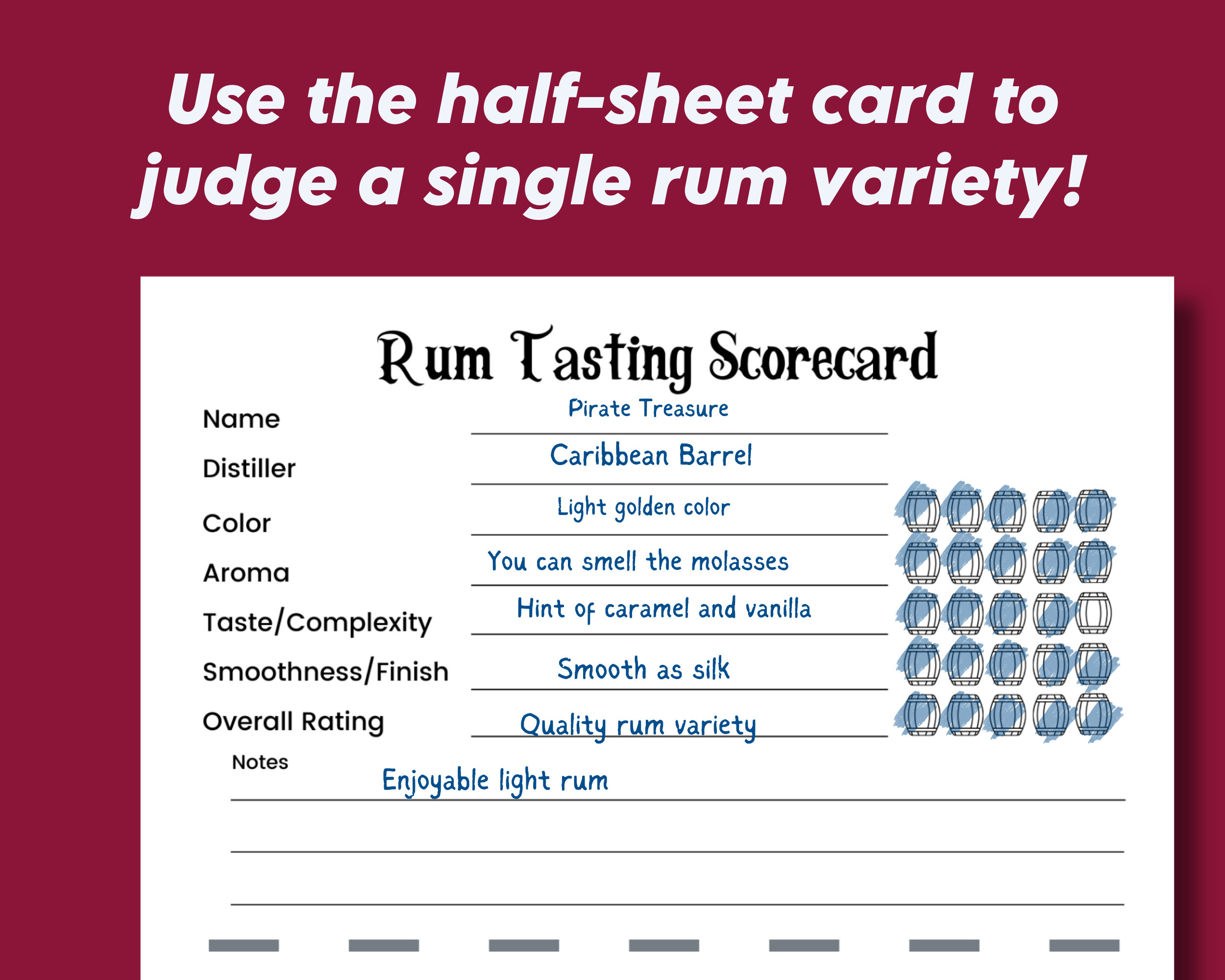 Rum Tasting Score Card, Cocktail Tasting Flight Party, Drinking Party ...