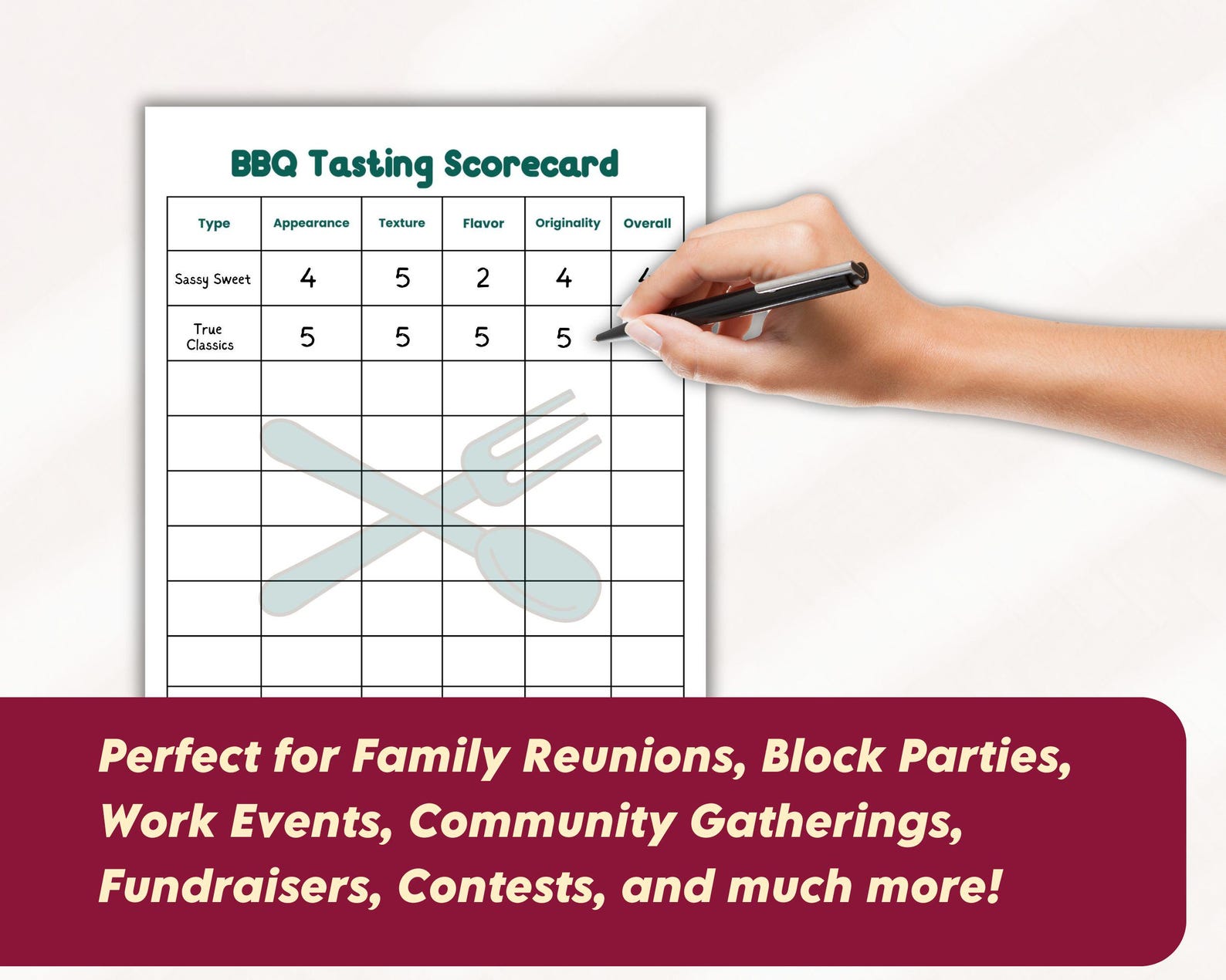 BBQ Cookoff Contest Party Scorecard Ballot for Barbeque Cooking ...