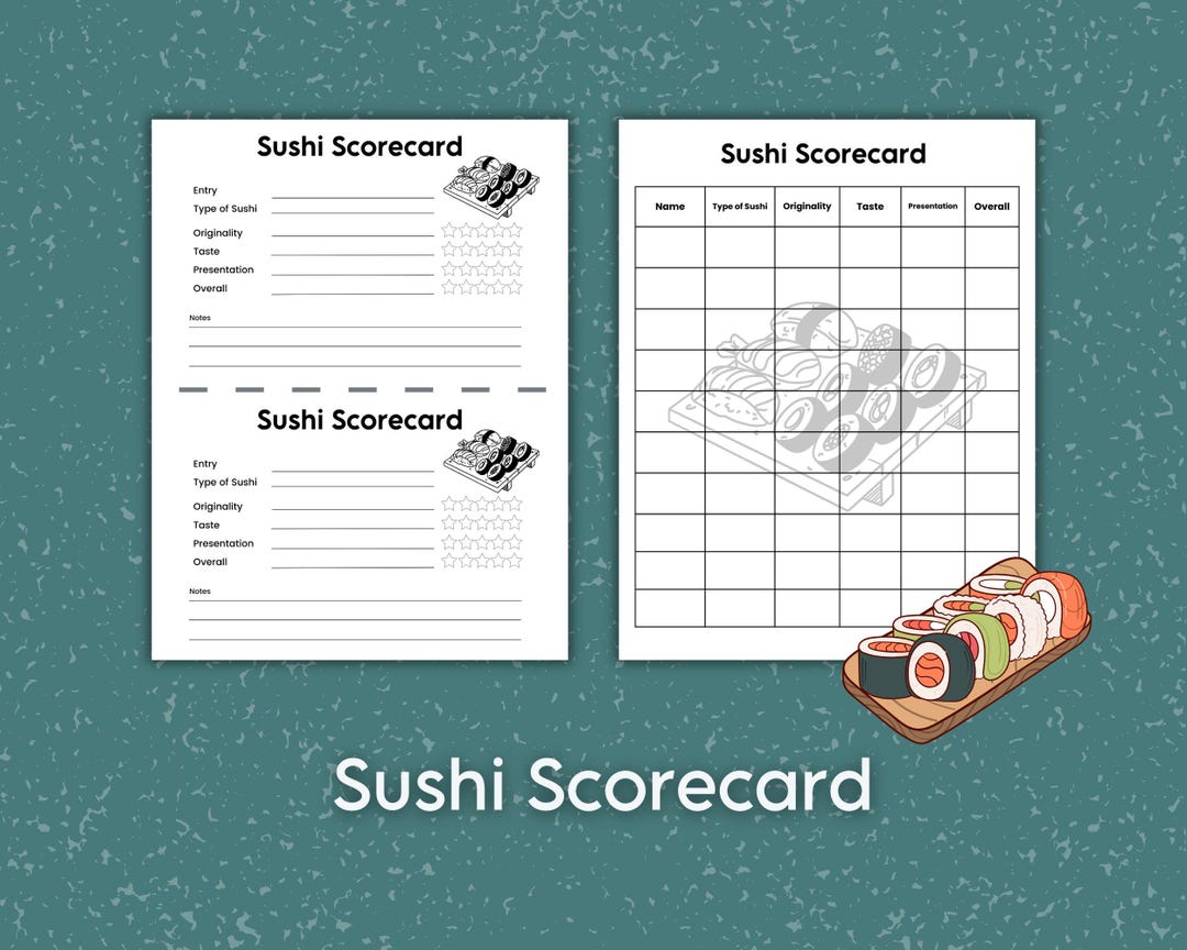 Sushi Taste Testing Challenge Contest Score Card, Japanese Party ...