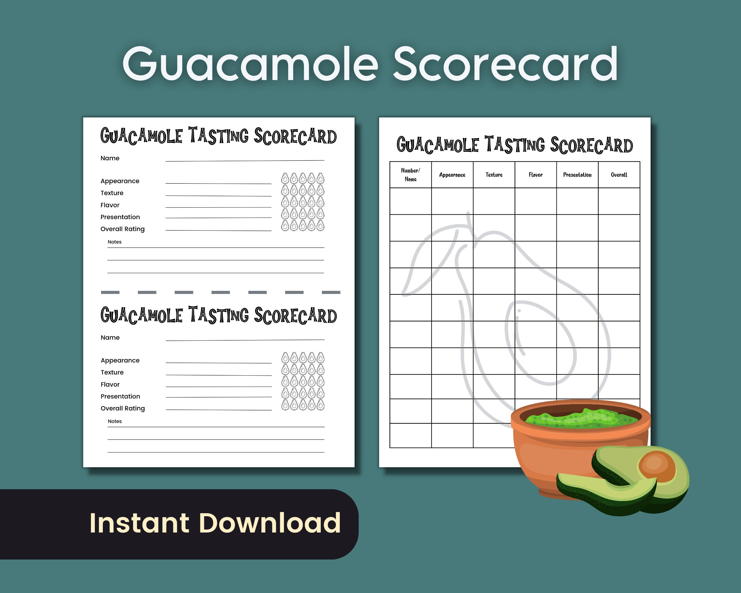Guacamole Tasting Score Card, Guac Scorecards for Best Guacamole Cinco ...