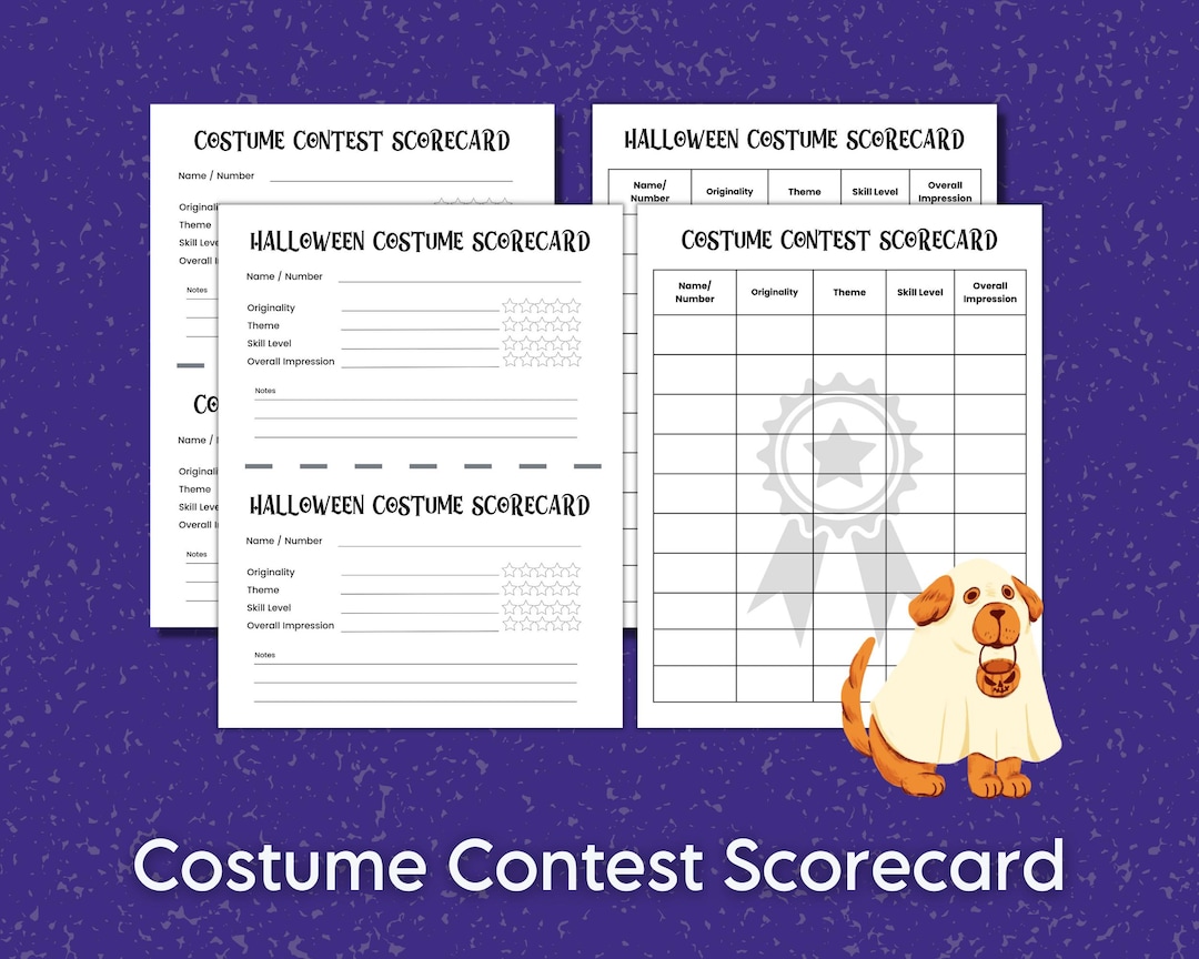 Costume Contest Score Card, Halloween Party Judges Scorecard, Cosplay ...