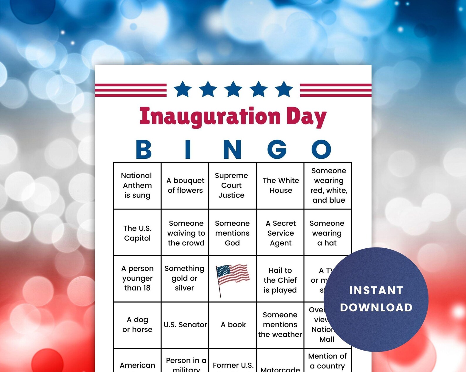 Inauguration Day Printable Game Bingo for 2025 U.S. Presidential Watch ...