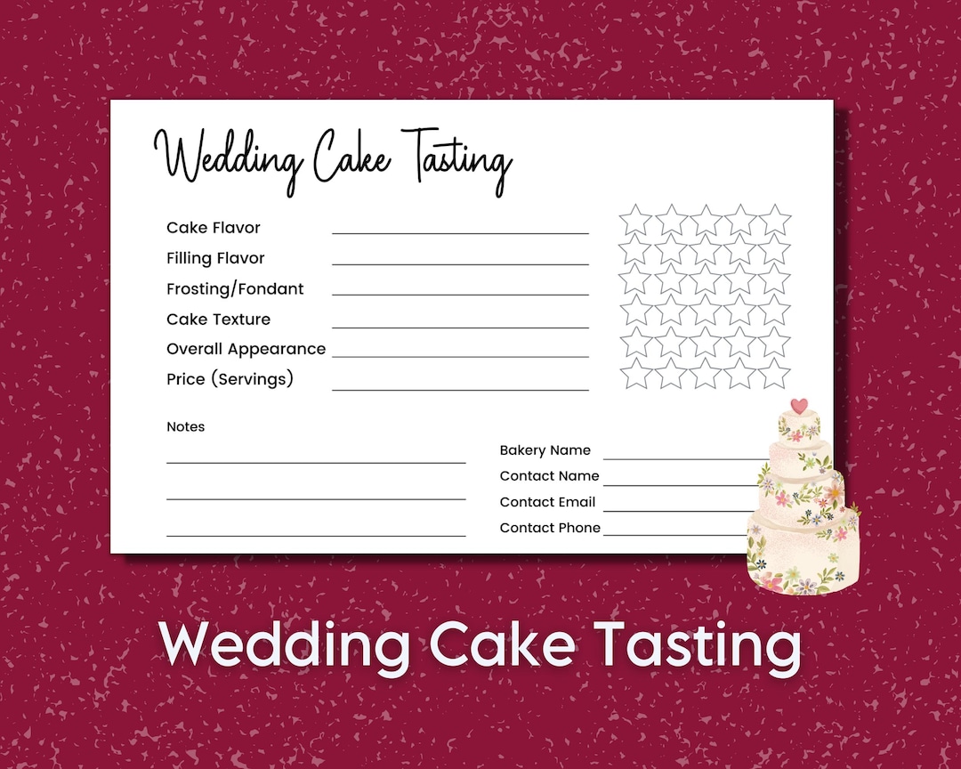Wedding Cake Tasting Sheet, Bride Cake Planner Tasting Score Card for ...