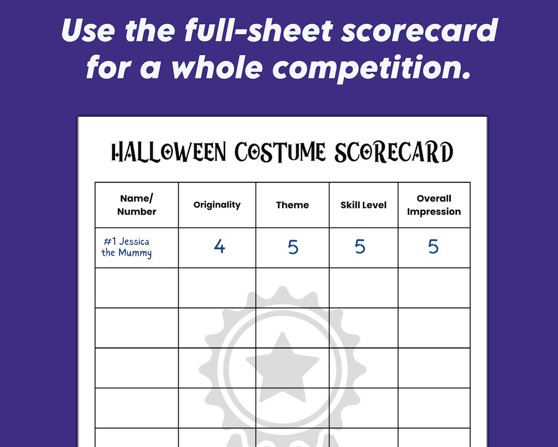 Costume Contest Score Card, Halloween Party Judges Scorecard, Cosplay ...