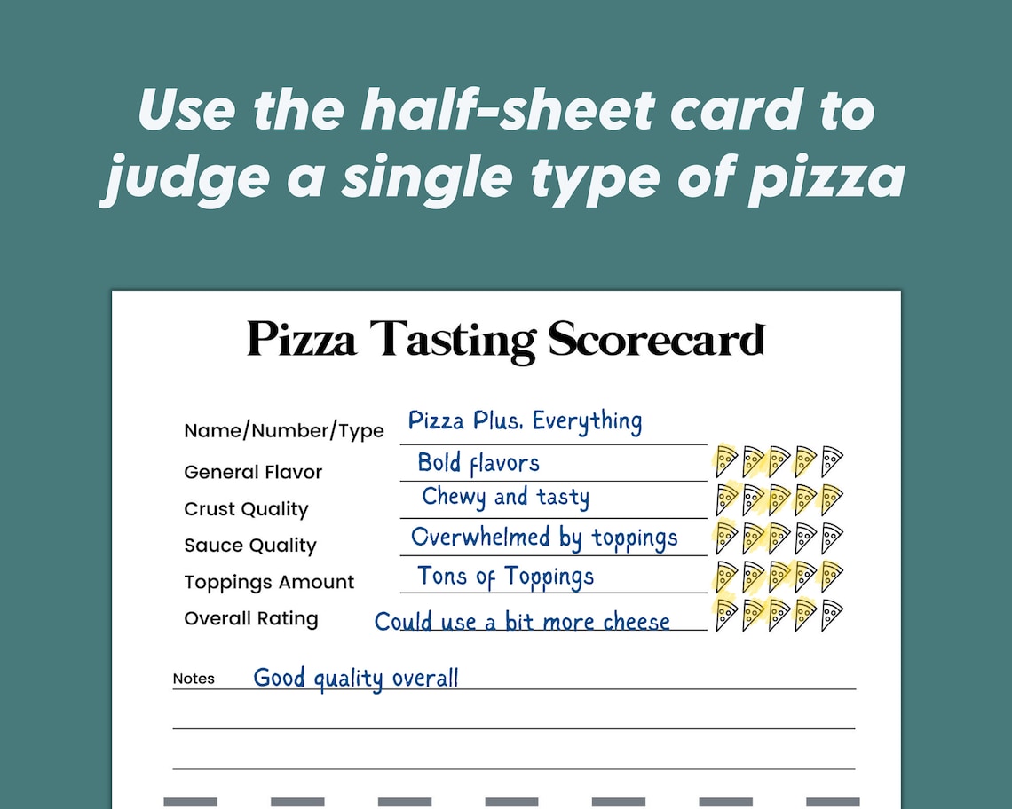 Pizza Tasting Score Card, Best Pizza Contest Scorecard, Teen Sleepover ...