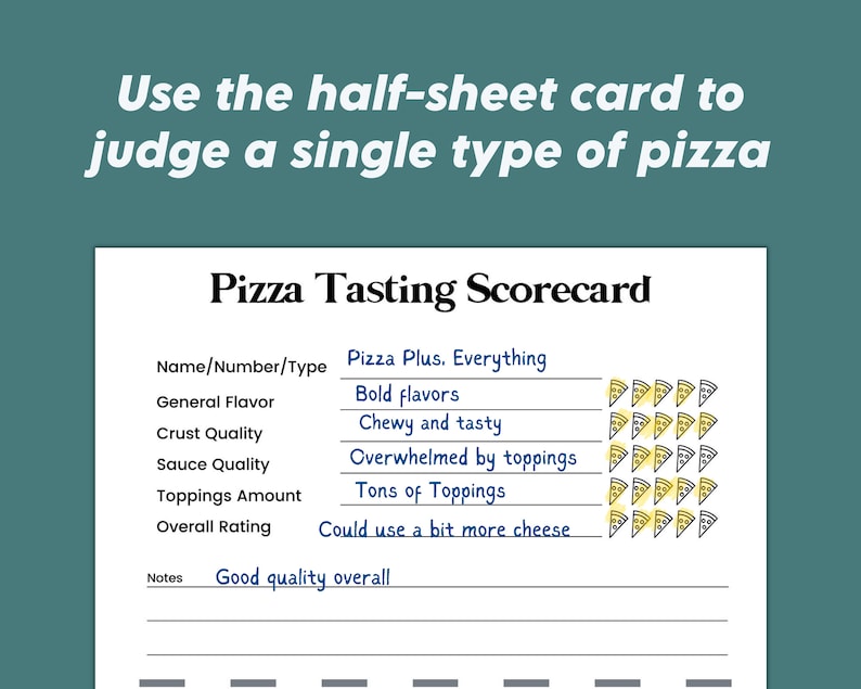 Pizza Tasting Scorecard – Fun Family Game Night or Office Party ...