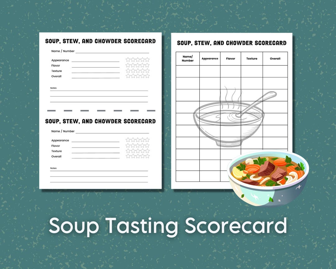 Soup Tasting Score Card, Stew Cookoff Party Food Tasting Game, Food ...