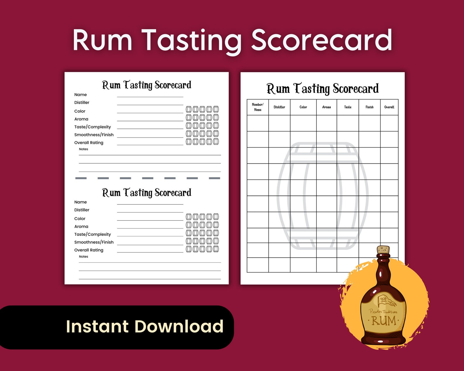 Rum Tasting Score Card, Cocktail Tasting Flight Party, Drinking Party ...