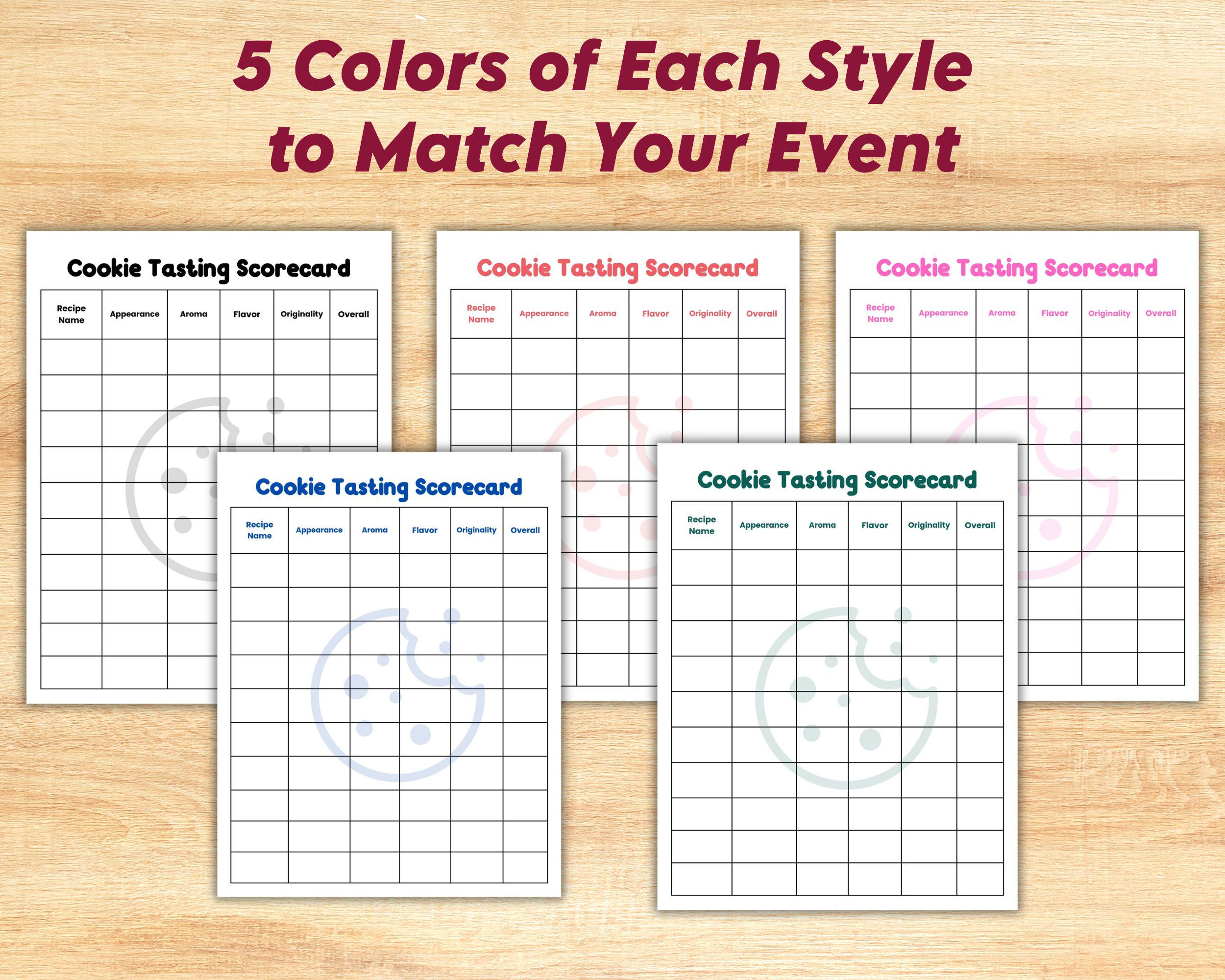 Cookie Competition Scorecard for Tasting Contest, Flavor Rating ...