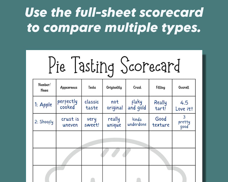 Pie Tasting Scorecard – Printable Judging Game for Parties & County ...