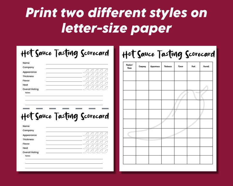Hot Sauce Tasting Score Card, Fun Spicy Food Party Game Scoresheet ...