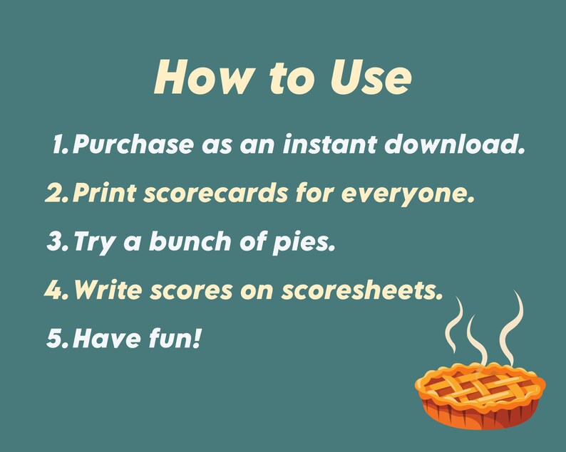 Pie Tasting Scorecard – Printable Judging Game for Parties & County ...