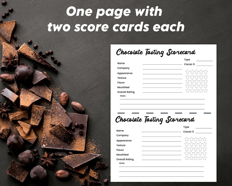 Chocolate Tasting Score Card Gourmet Chocolate Bar Party - Etsy