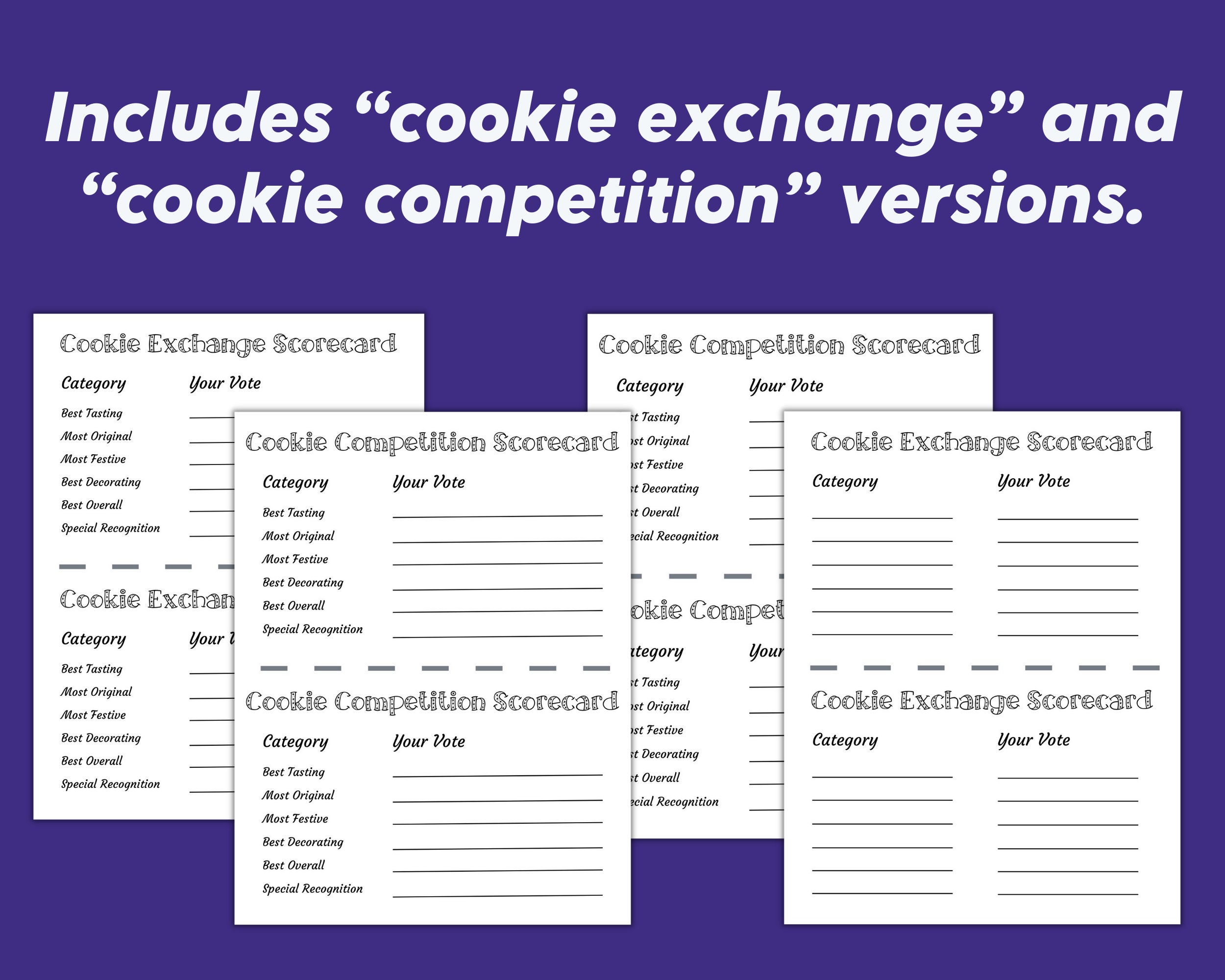 Christmas Cookie Tasting Score Card, Cookie Exchange Contest Scorecard ...
