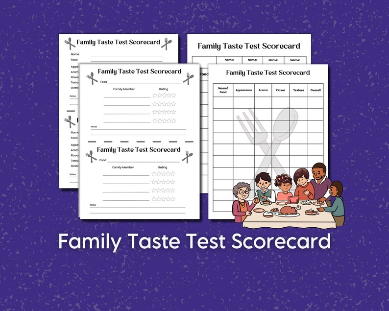 Family Taste Testing Challenge Contest Score Card, Dinner or Party Food ...