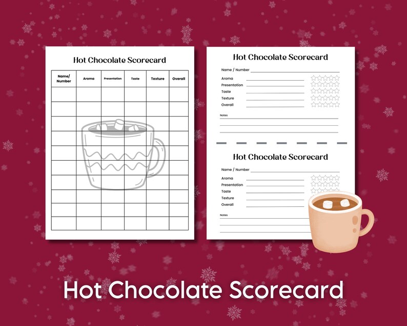 Hot Chocolate Scorecard Printable Tasting Sheet Winter Party Game ...