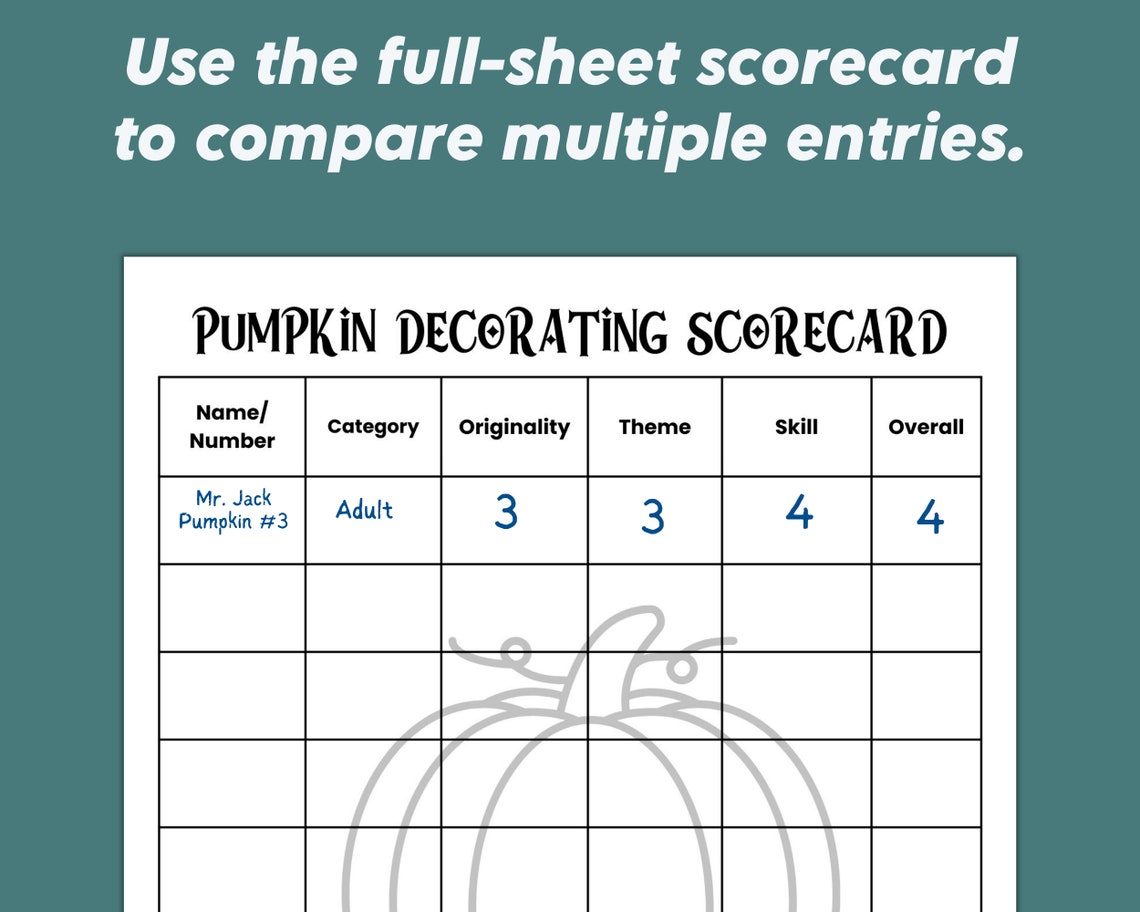 Pumpkin Decorating Score Card, Halloween Party Contest Judges Scorecard ...