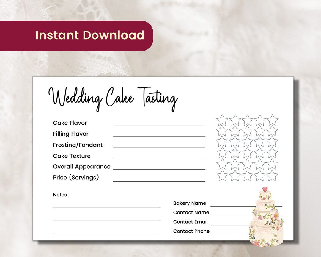 Wedding Cake Tasting Sheet Bride Cake Planner Tasting Score - Etsy