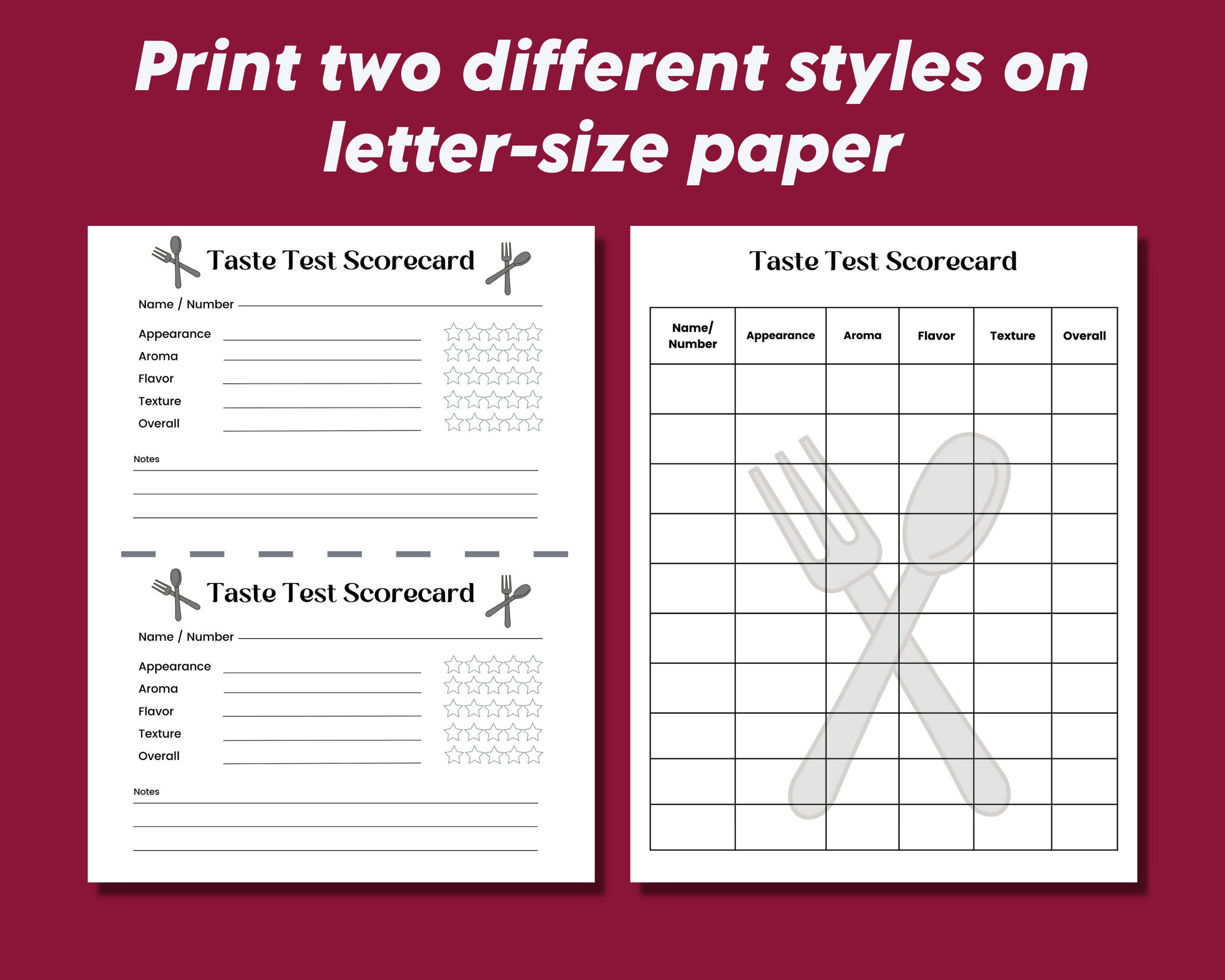 Taste Testing Scorecard – Cookoff Party Food Judging (PDF) - Etsy