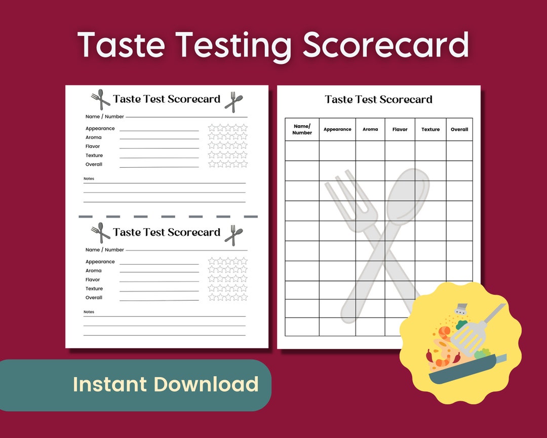 Taste Testing Challenge Contest Score Card, Cookoff Party Food Tasting ...
