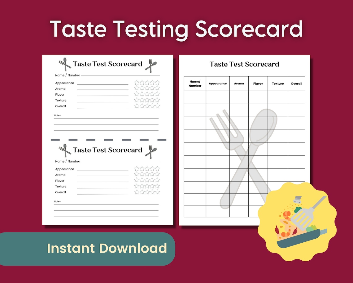 Taste Testing Challenge Contest Score Card, Cookoff Party Food Tasting ...