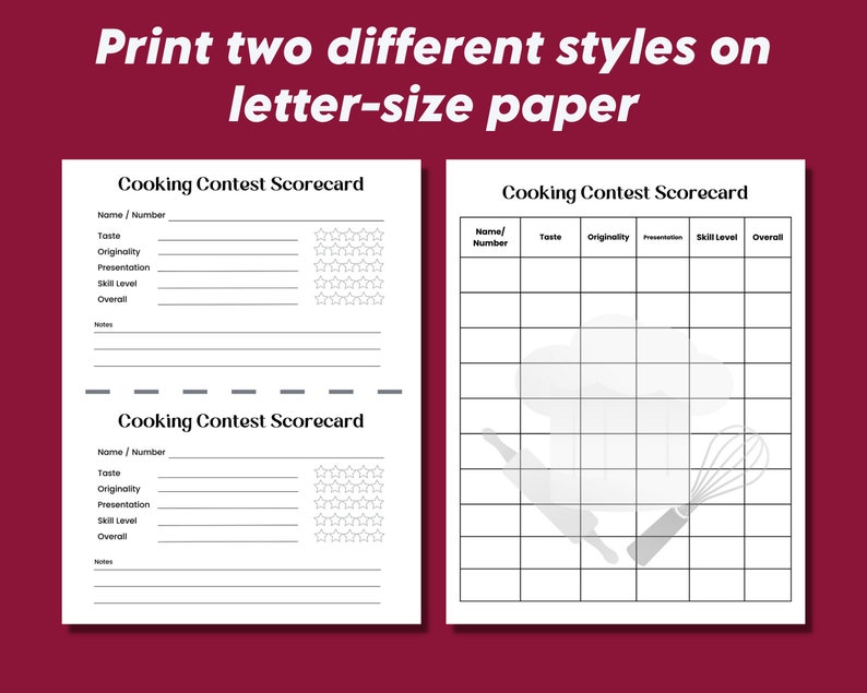 Cookoff Scorecard – Printable Food Tasting Game & Competition Judging ...