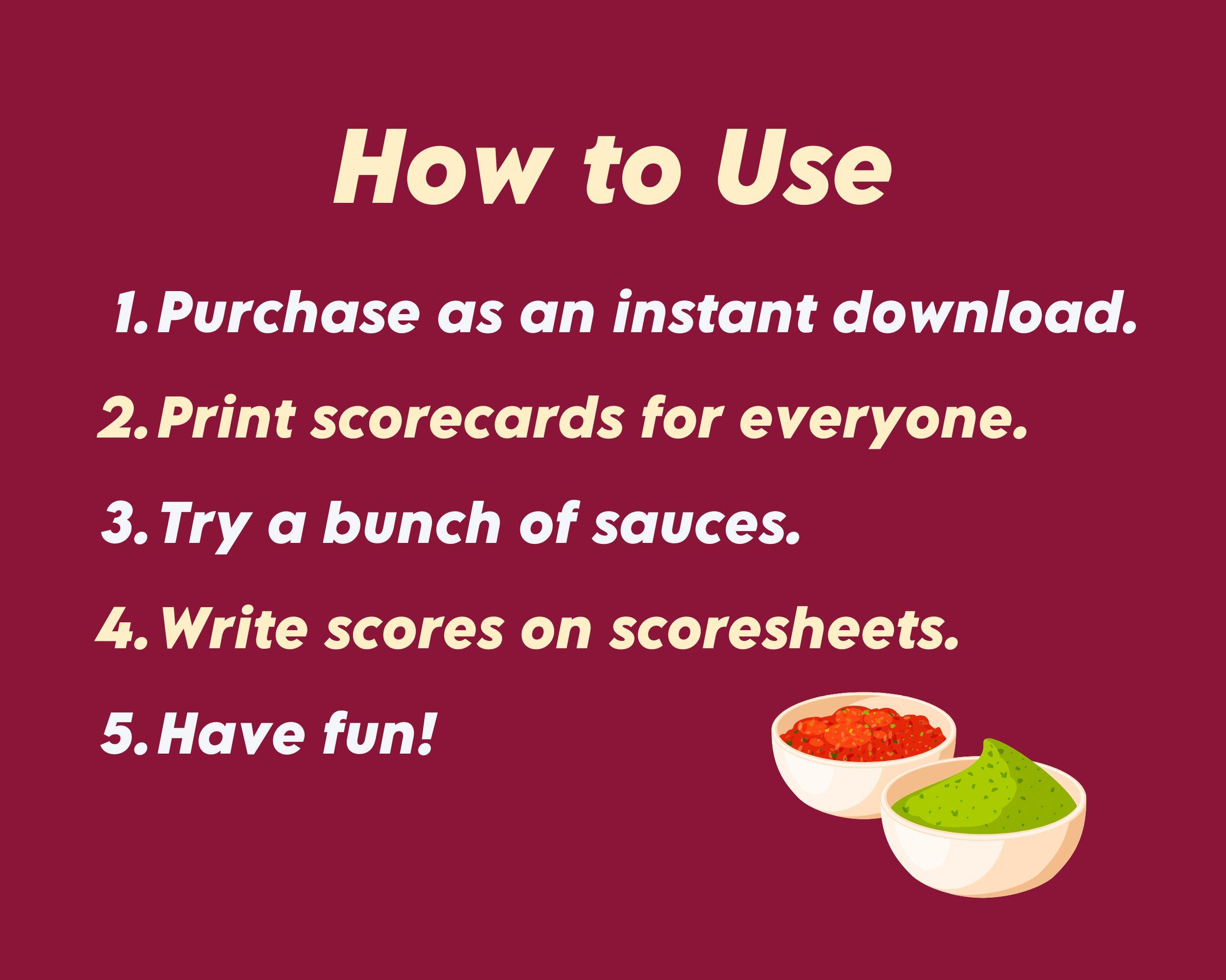 Sauce Tasting Scorecard – Party Game Printables (digital Download) - Etsy