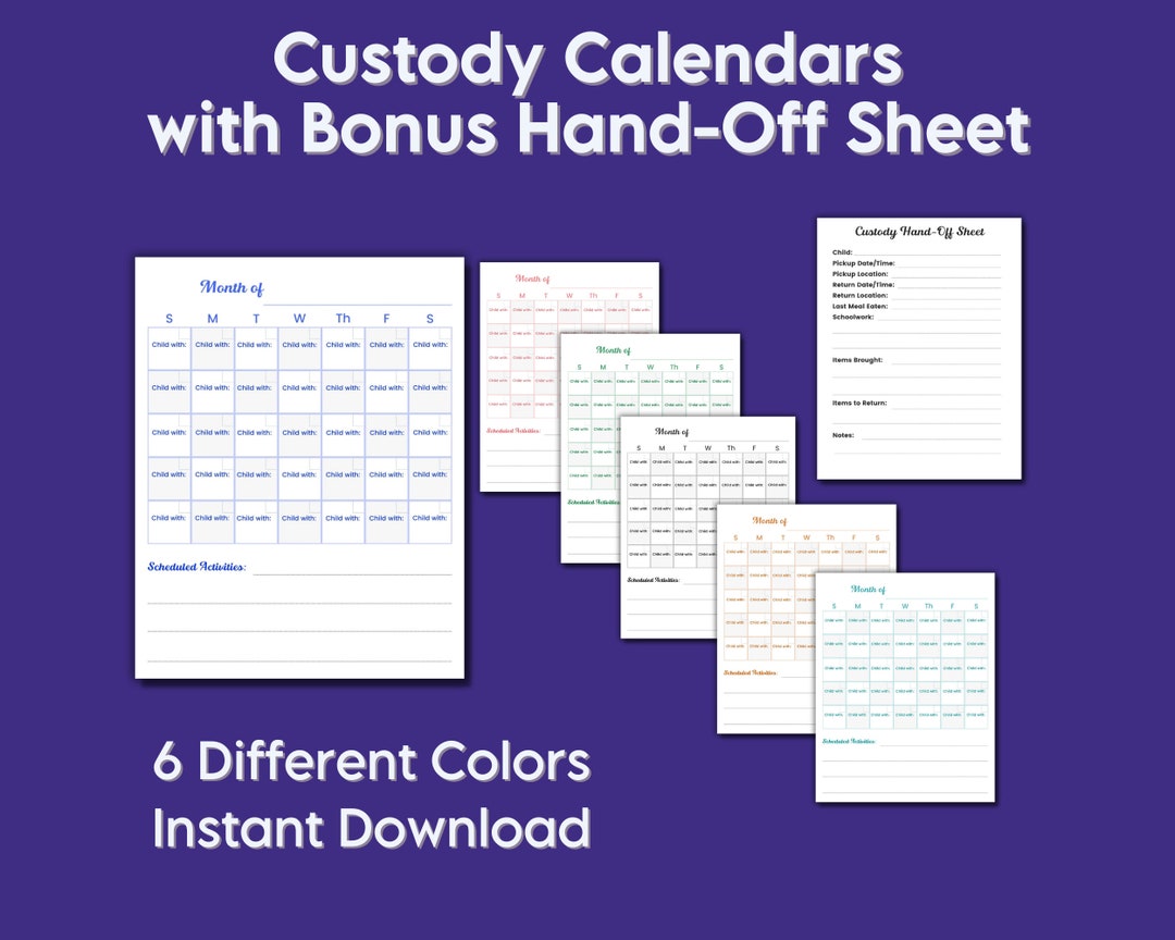 Custody Calendar Printable - Keep Track of Visitation Schedule for ...