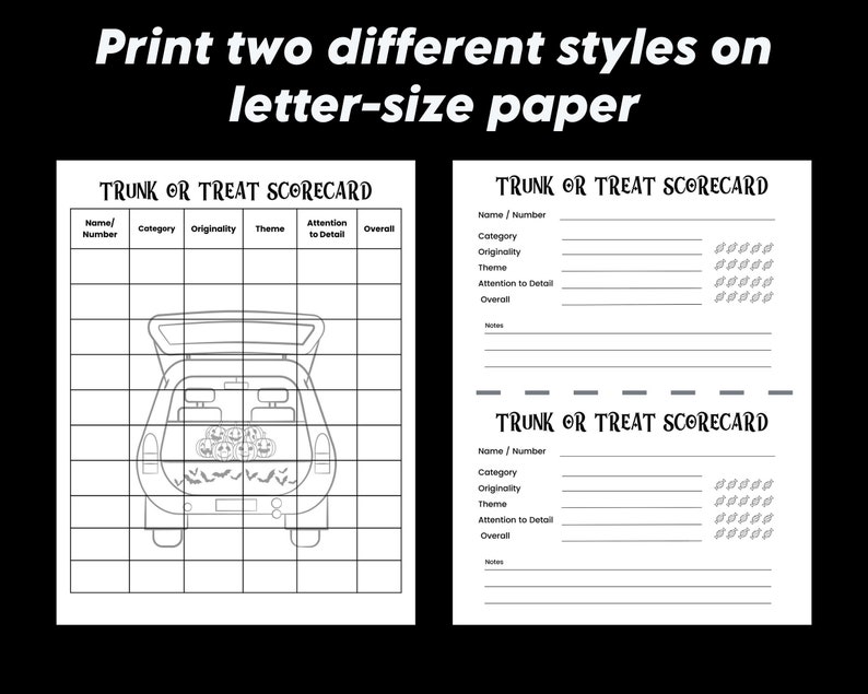 Trunk or Treat Scorecard – Halloween Party Game for Fall Festival Event ...