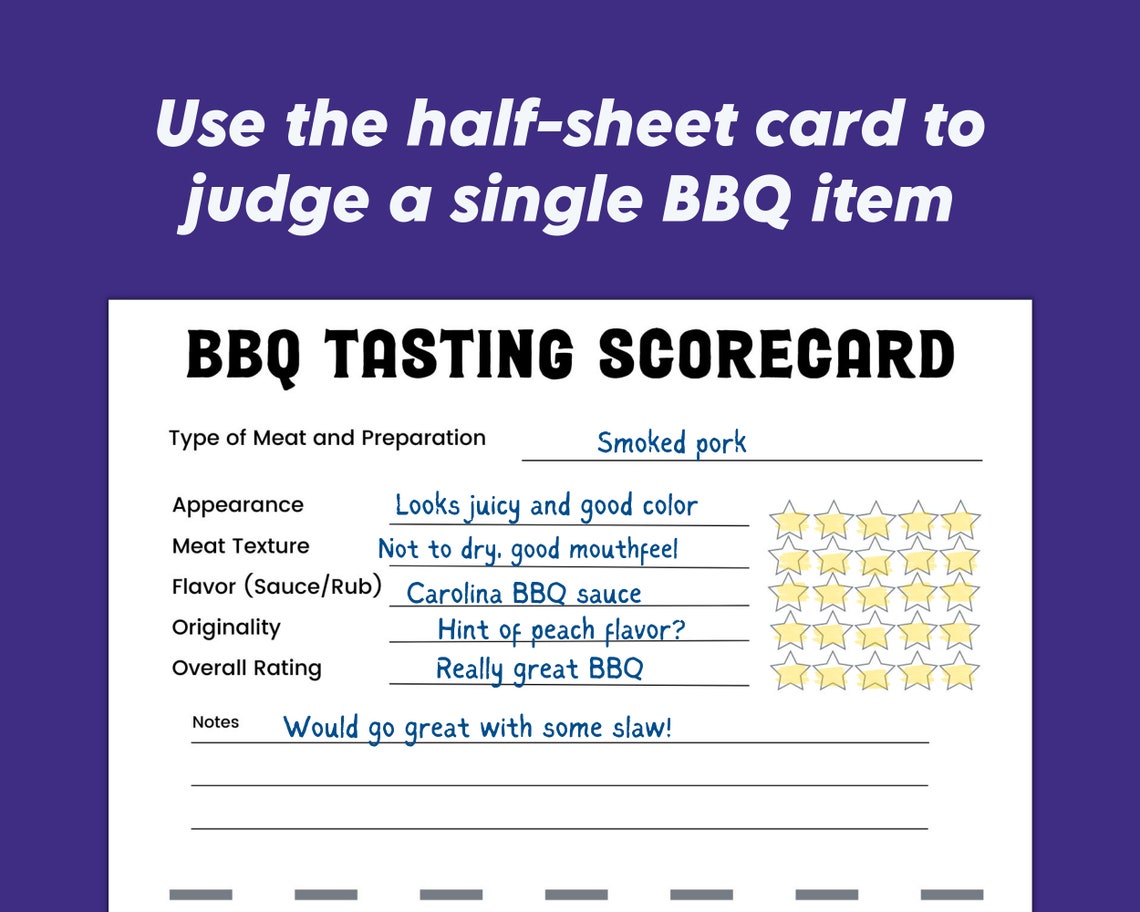 BBQ Tasting Score Card, Barbecue Cookoff Party Food Tasting Game, Food ...