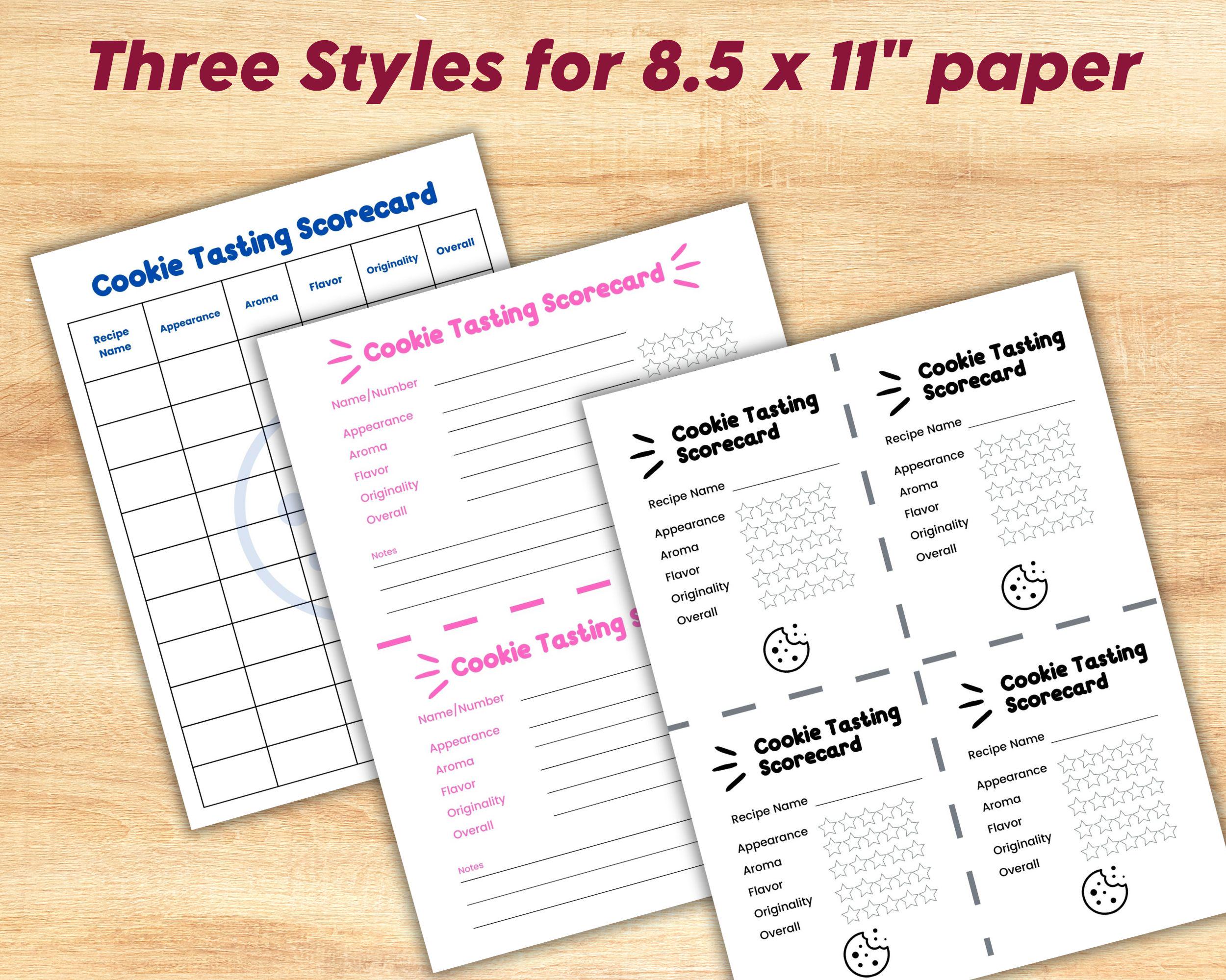 Cookie Competition Scorecard for Tasting Contest, Flavor Rating ...