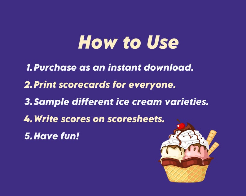 Ice Cream Tasting Scorecard – Birthday Party Game Printable for ...
