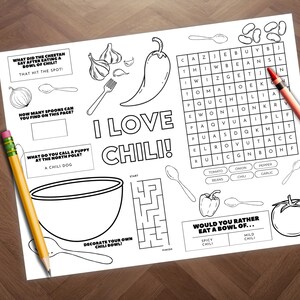 Chili Cookoff Activity Placemat – Kids Coloring Sheet Game (PDF ...
