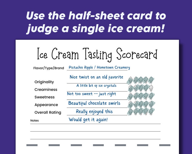 Ice Cream Tasting Scorecard – Birthday Party Game Printable for ...
