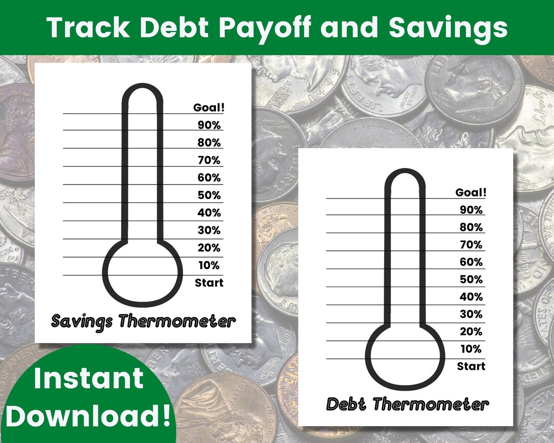 Debt Thermometer and Savings Tracker Set Your Own Financial - Etsy