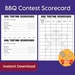 BBQ Tasting Score Card, Barbecue Cookoff Party Food Tasting Game, Food ...