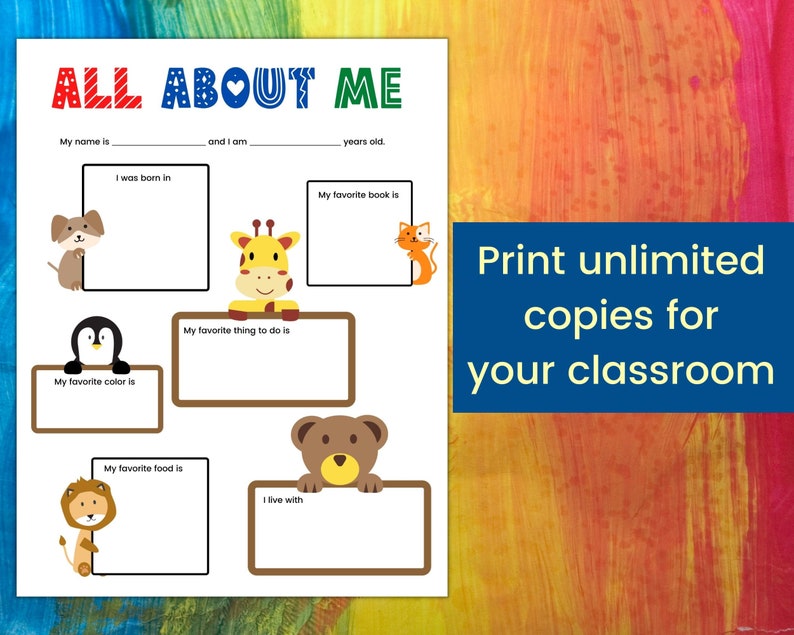 All About Me Printable Classroom Activity for in Class or Send Home ...