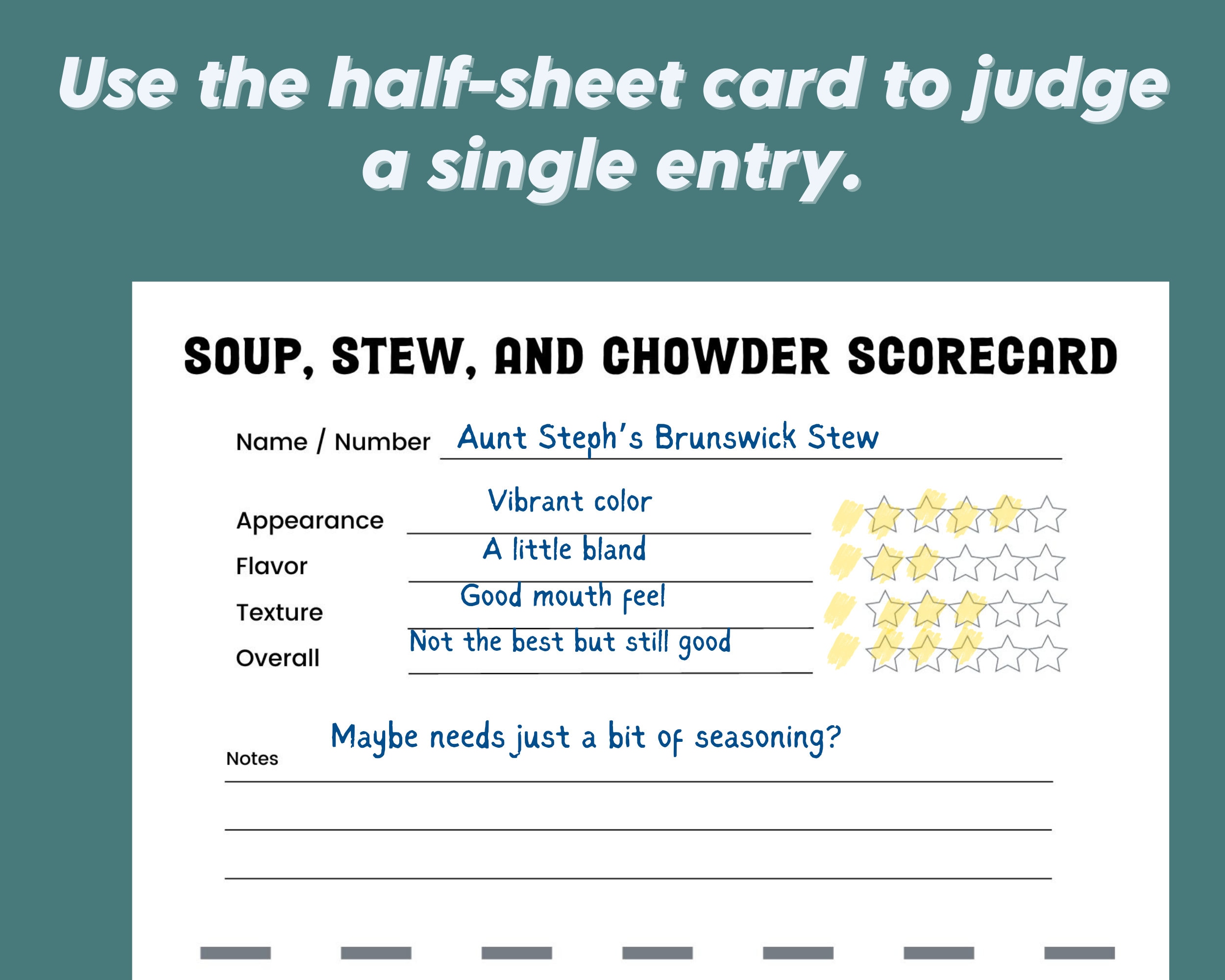Soup Cookoff Scorecard – Stew & Chowder Tasting Game (PDF Download) - Etsy