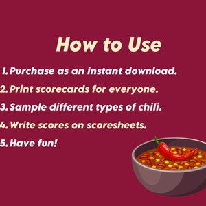Chili Cookoff Scorecard – Printable Tasting Game for Food Competition ...