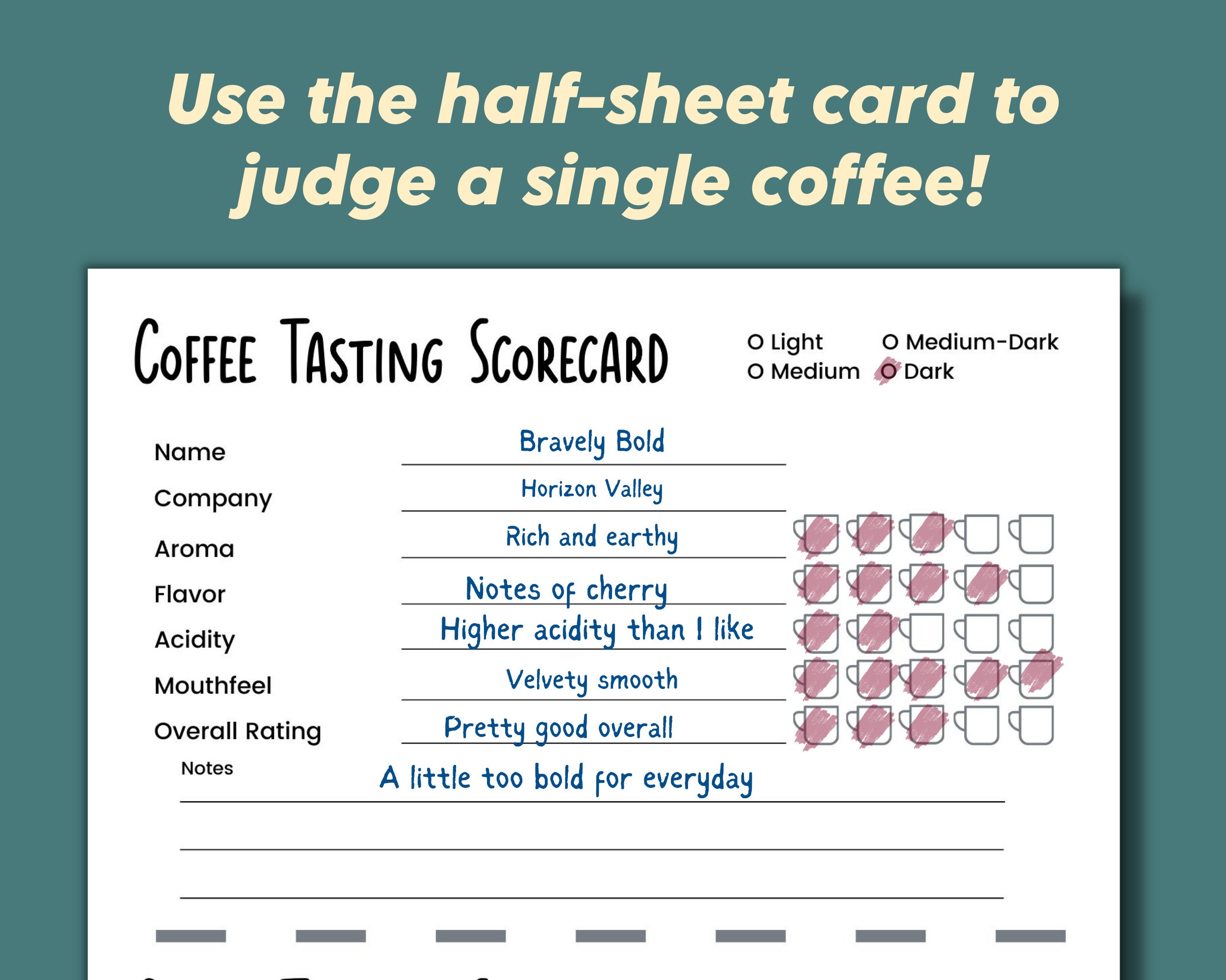 Coffee Tasting Notes Score Card, Tasting Flight Coffee Printables, Fun ...