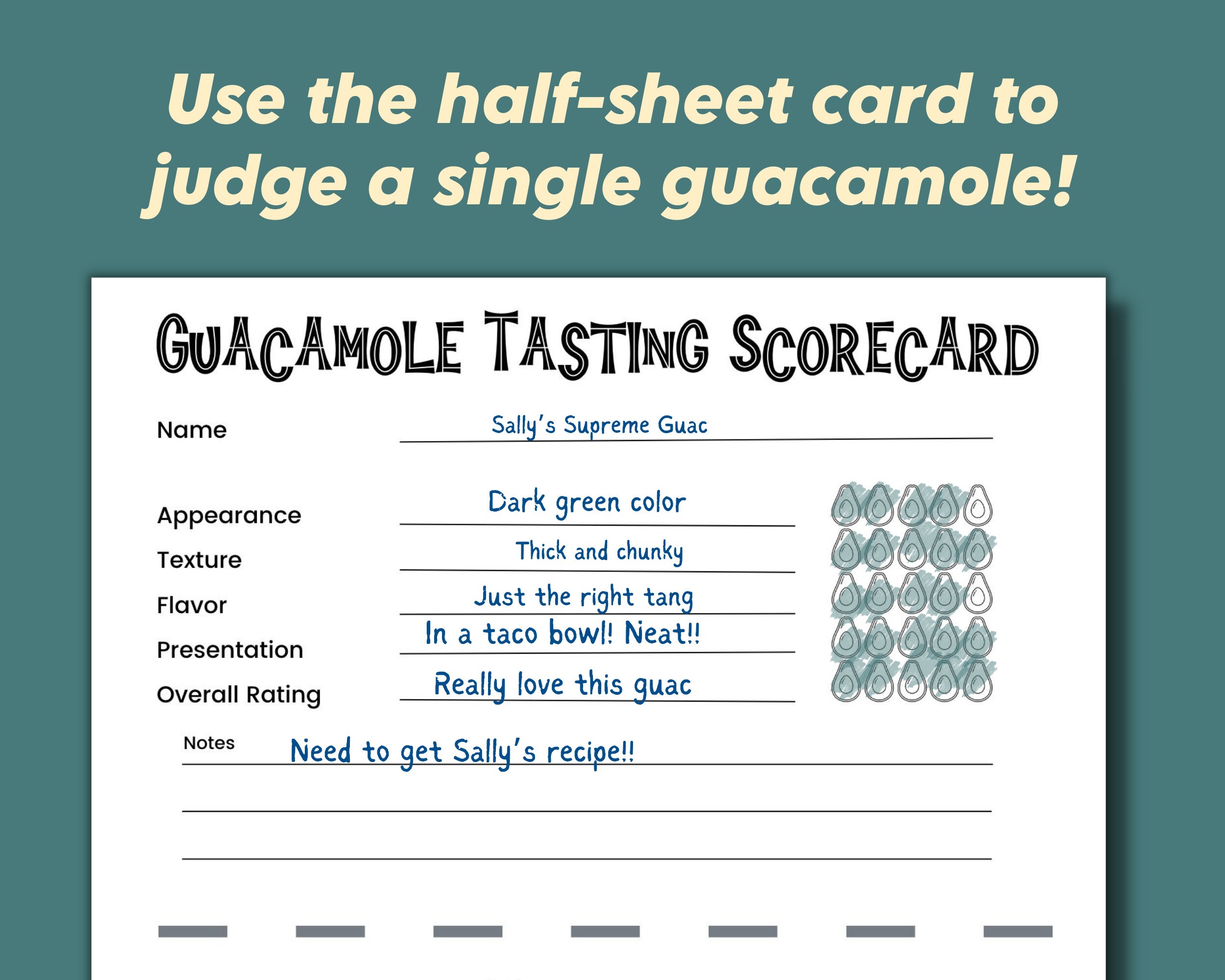 Guacamole Tasting Score Card, Guac Scorecards for Best Guacamole Cinco ...