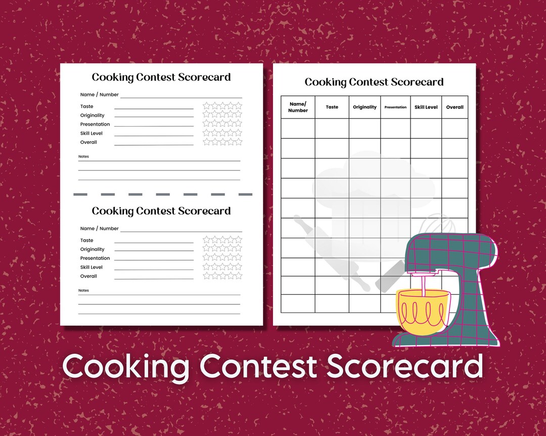Cooking Contest Score Card, Cookoff Party Food Tasting Game, Food ...