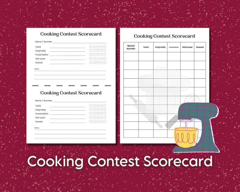 Cookoff Scorecard – Printable Food Tasting Game & Competition Judging ...