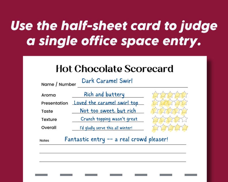 Hot Chocolate Scorecard Printable Tasting Sheet Winter Party Game ...
